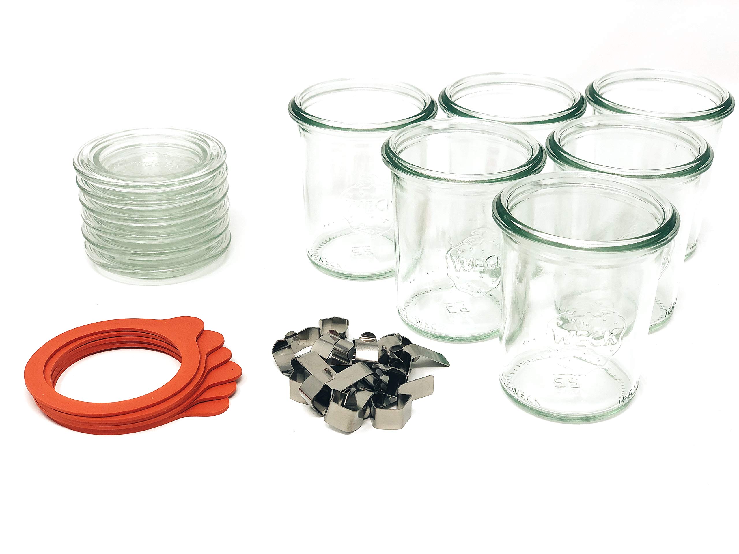 Weck 760 Mold Jar 6 Pack β Eco-Friendly Jars with Lids β 5.4oz Glass Jars β Airtight Glass Containers with Clamp Seals β Transparent Glass Jars