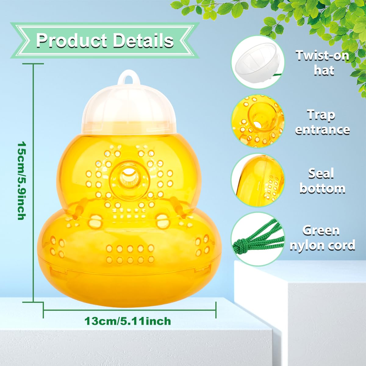 Wasp Trap Bee Traps Catcher, Wasp Trap Outdoor Hanging, Wasp Repellent Trap Deterrent Killer Hornet Fly Insect Catcher, Non-Toxic Reusable Yellow Jacket Trap Hanging - Orange, 2 Pack