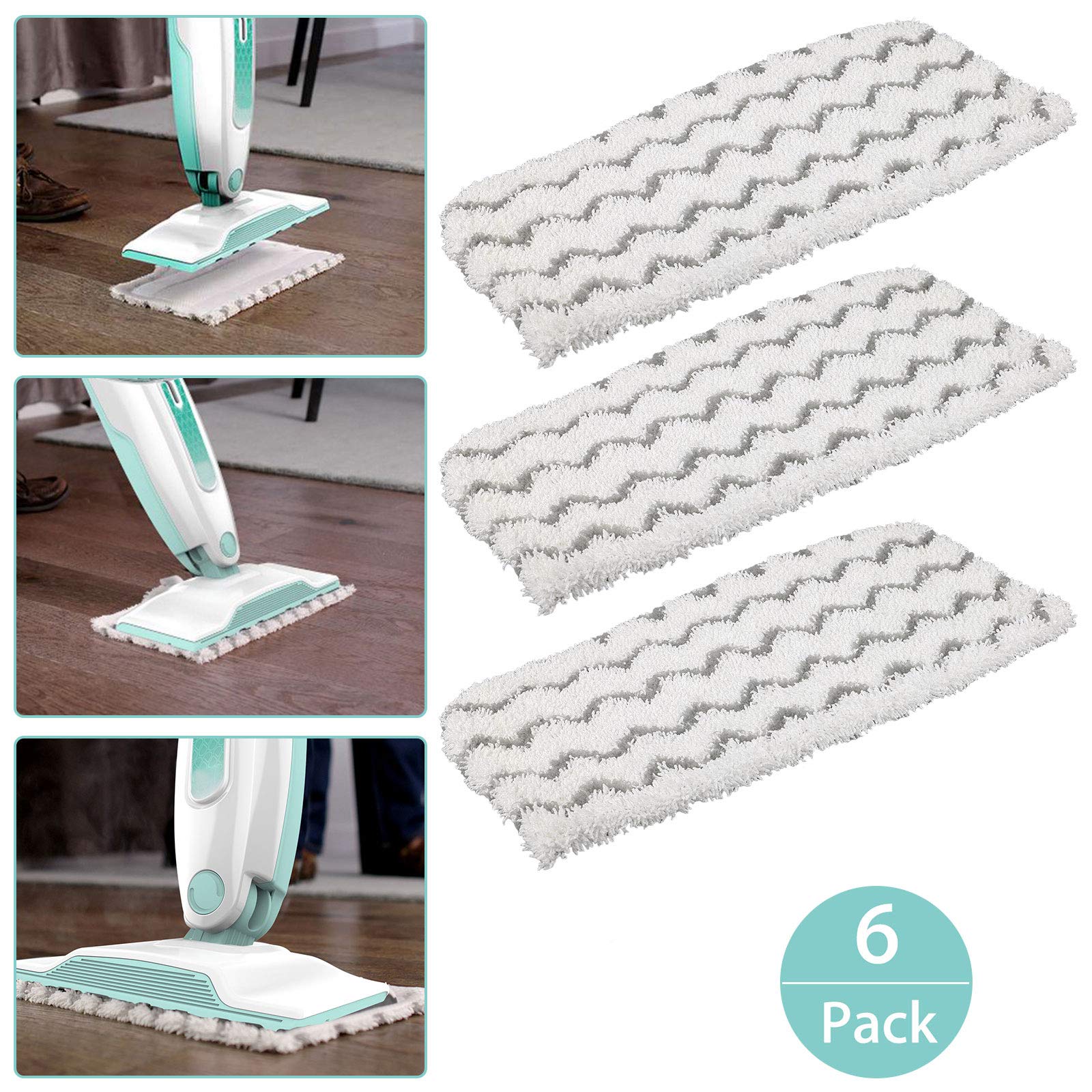 Yweller 6 Pack Microfiber Steam Mop Pads Replacement for Shark Steam Mop S1000, S1000A, S1000C, S1000WM, and S1001C, Dirt Grip Cleaning Pads