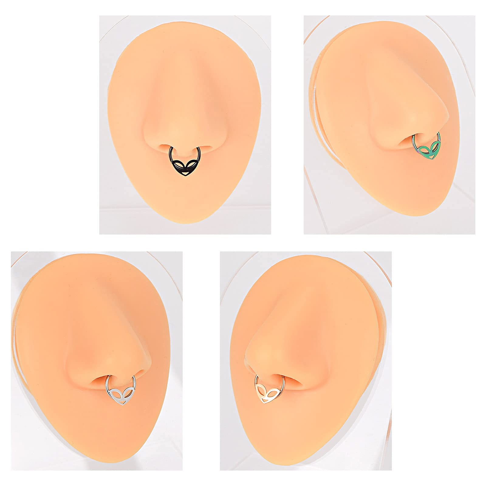 YOFANST 8PCS Stainless Steel Septum Rings 16G Nose Rings Hoop Daith Earrings Cartilage Helix Hinged Clicker Piercing, Black 10mm