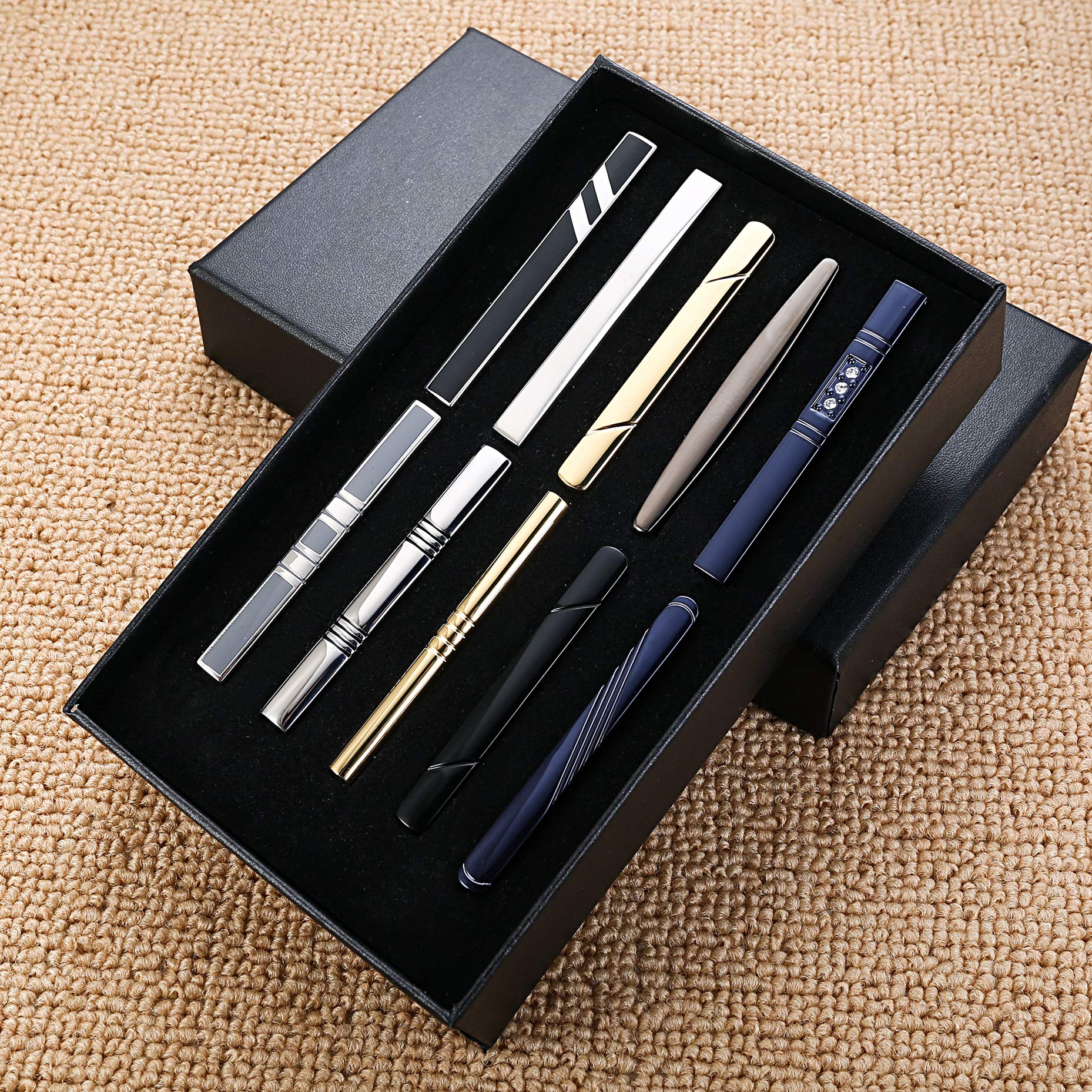 YADOCA Tie Clips Set for Men Regular Classic Tie Bar Clips Pinch Wedding Business Tie Clips with Gift Box