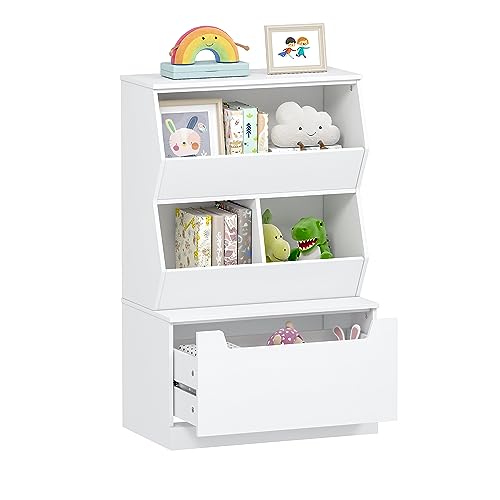 UTEX Kids Toy Storage Organizer, Bookshelf for Kids and Bookcase with Drawer, Children Open Storage Cubby for Kids Room Playroom Nursery White