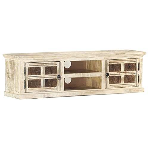 THYUOVAI TV Cabinet,Media Cabinet Tv Console Stereo Cabinet Low Board Suitable for Living Room,Bedroom,Closet,Hallway,Foyer,Office White 51.2"x11.8"x14.2" Solid Mango Wood