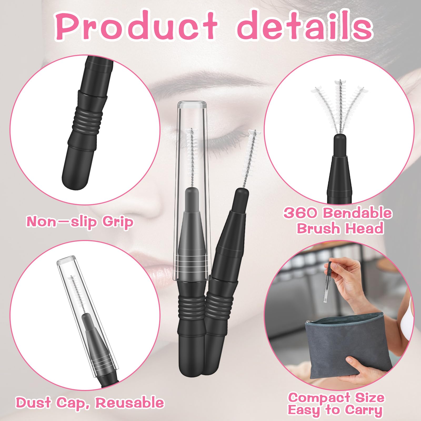 WSICSE 120 Pcs Micro Eyebrow Brush, Brow Lamination Brush with Cap Micro Eyebrow Lamination Brush Eyebrow Lash Lift Tool for Eyelash and Eyebrow Extensions(Black,Pink), D6917K-11-N