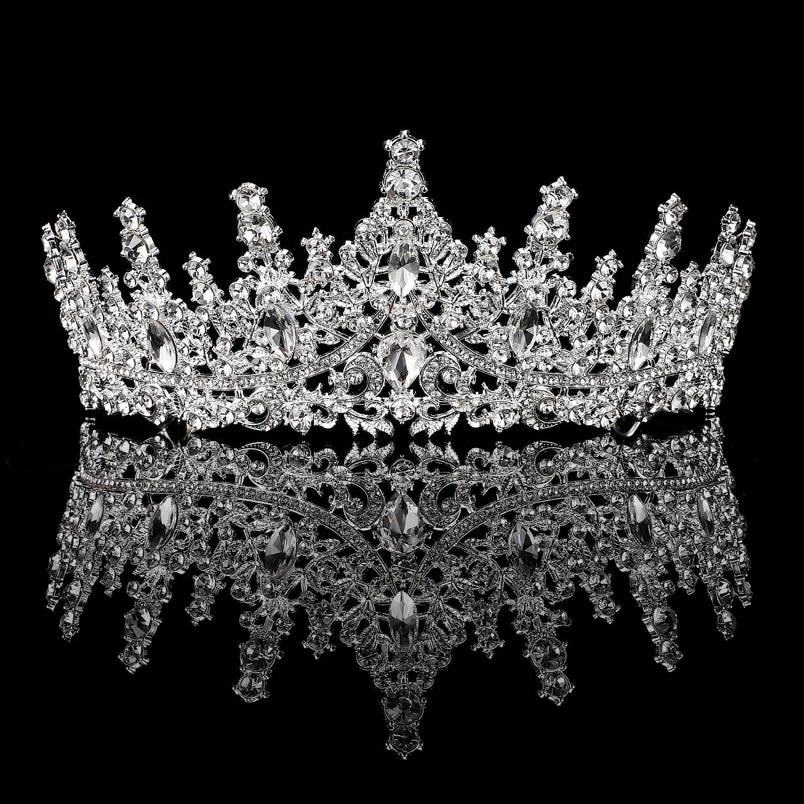 Tiara for Women, Crystal Queen Crowns, Rhinestone Princess Tiaras, Royal Hair Accessories Perfect for Birthday Decorations, Wedding Brides, and Halloween Cosplay (Silver)
