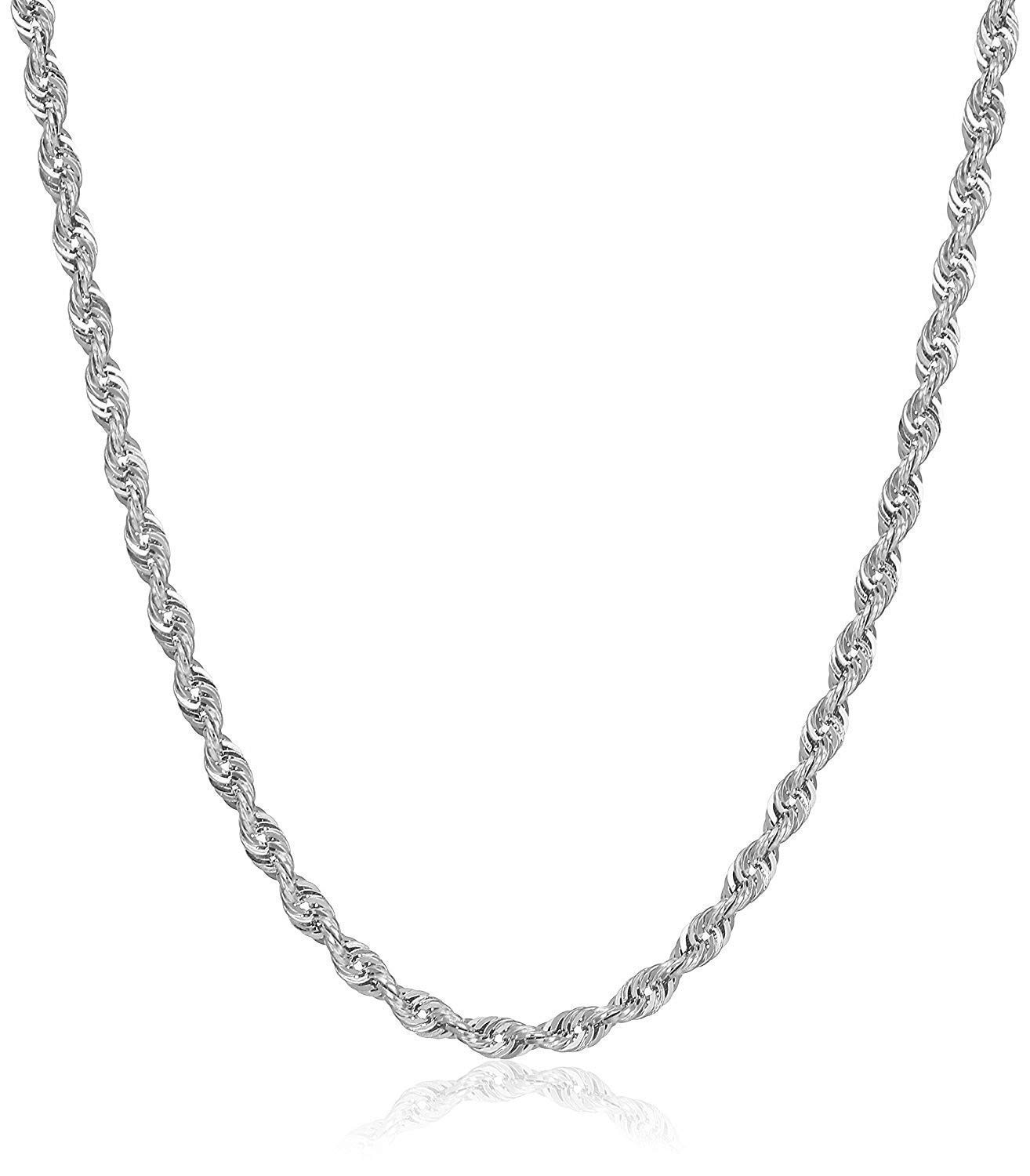PORI JEWELERS 10K Gold 3MM-5MM Diamond Cut Rope Chain Necklace Unisex Sizes 7"-30" (White, 3MM, 16)