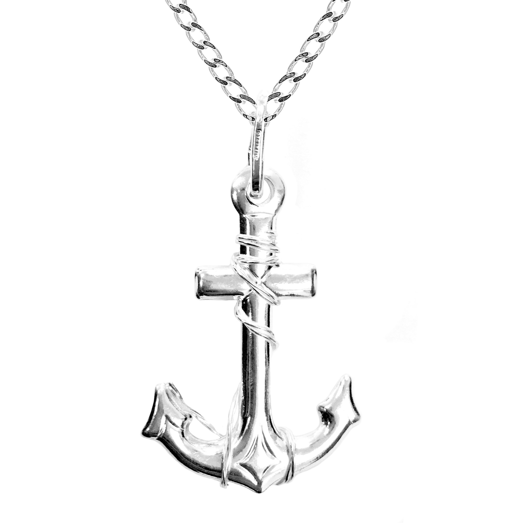 Ritastephens Sterling Silver Cross Marine Anchor Pendant Charm Necklace 24" Large