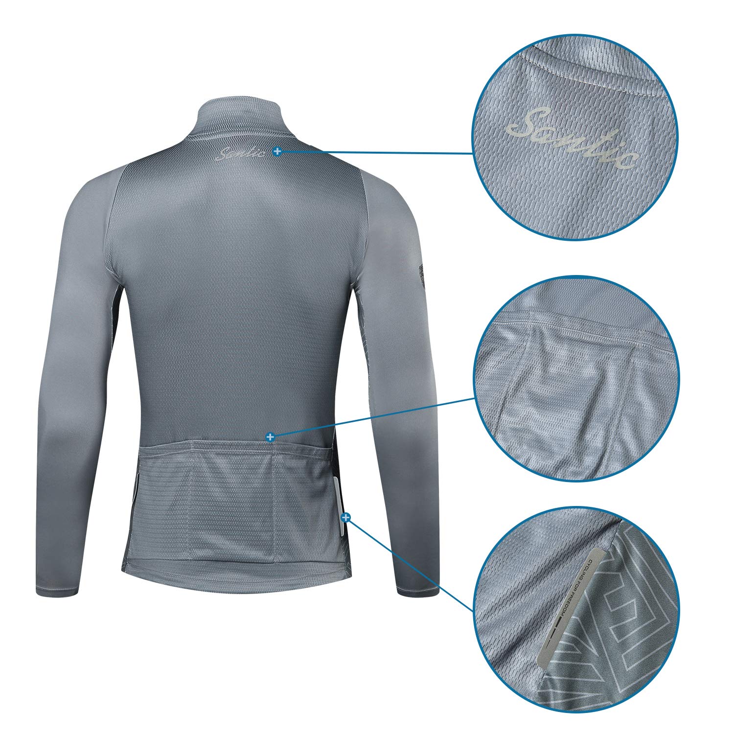 Santic Cycling Jersey Men's Long Sleeve Tops Mountain Bike Shirts Bicycle Jacket with Pockets Grey XL