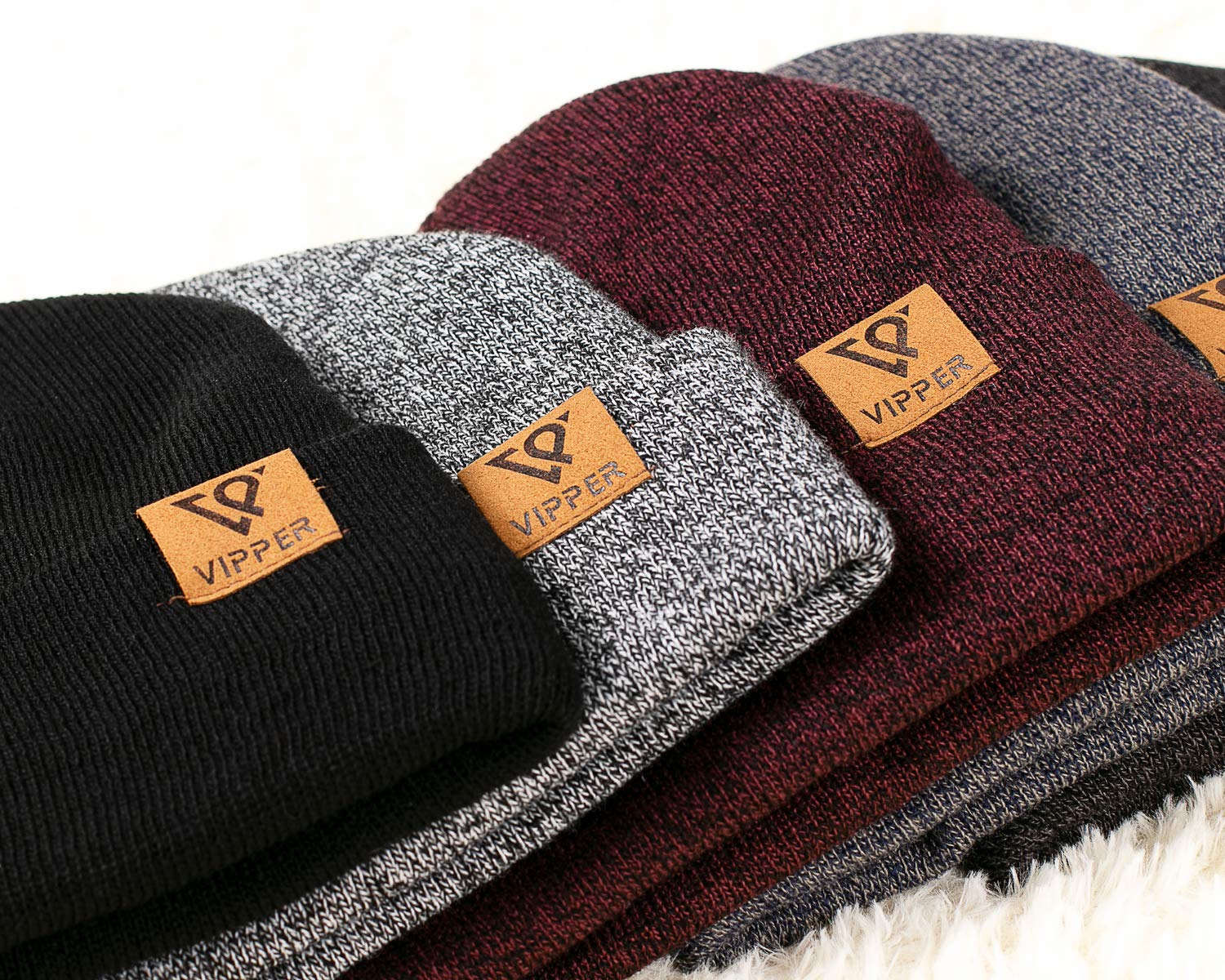 VIPPER Lined Men Beanie Knit Skull Cap Warm Soft Stocking Hat Guys Women Winter Cuff Cuffed Acrylic Beanie Hats Black