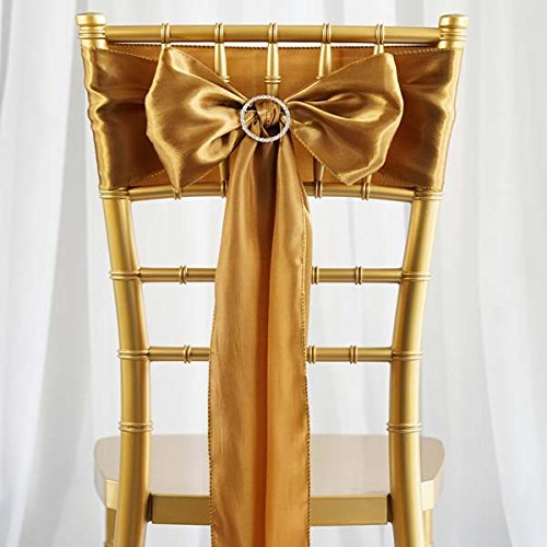 TABLECLOTHSFACTORY 5pcs Gold Satin Chair Sashes Tie Bows Catering Wedding Party Decorations 6 x106