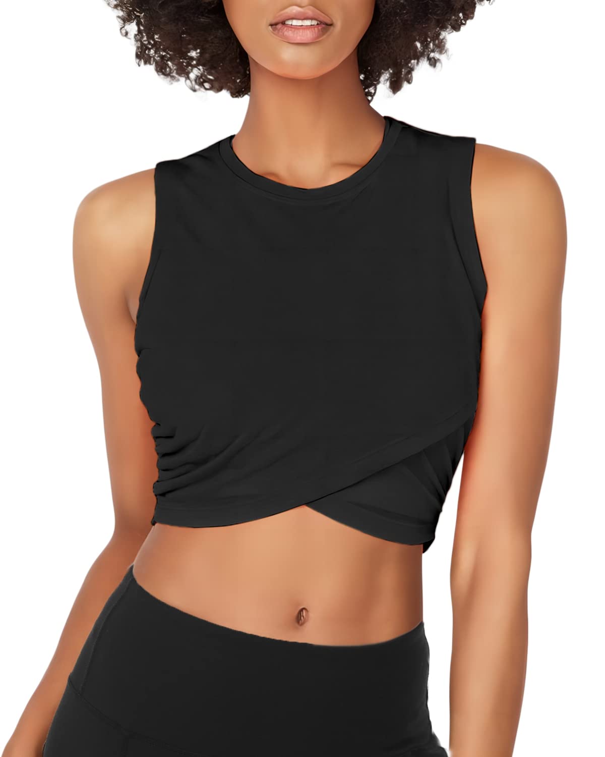 Sanutch Workout Fitness Casual Basic Crop Tops Athletic Gym Crop Tops Cropped Tank Tops for Women Black M