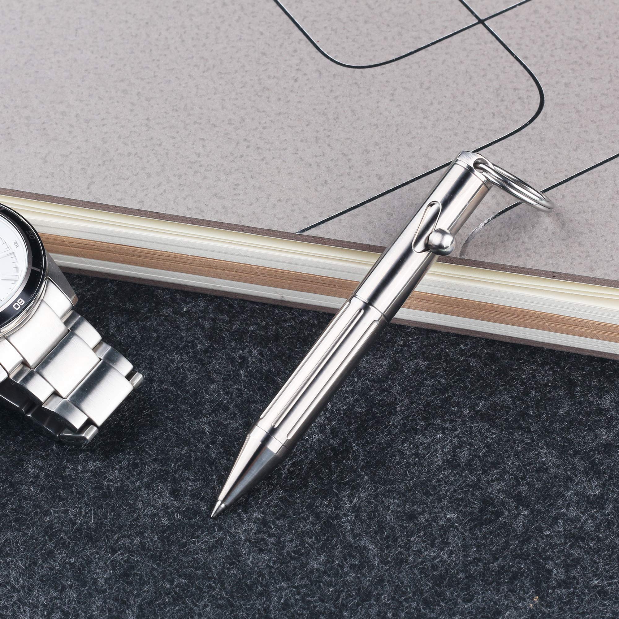 SMOOTHERPRO Titanium Bolt Action Pen with Mini Keychain for Outdoor Work EDC Pocket Business (KT113)