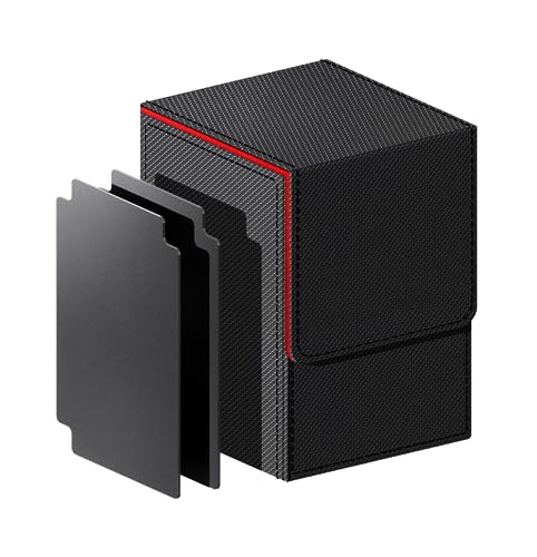 Venssu Card Deck Box,Vertical Card Deck Case,Card Storage,Commander deck box, Trading card box, Fit 115 Plus Sleeved Cards Compatible with board game MTG TCG CCG with dividers(Blackļ¼Red)