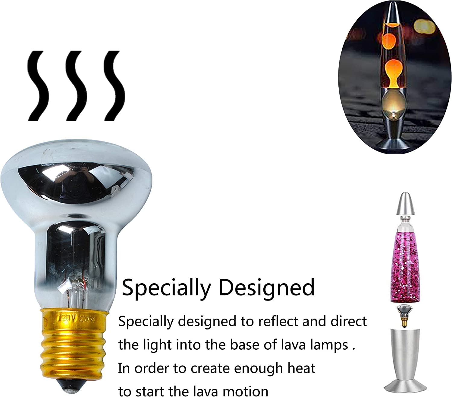 Upgraded Light Bulbs for Lava Lamps 25W 4 Pack Used in Light Bulb Bedroom and Office, 120v 25watt R12 R39 E17 Reflector Bulbs