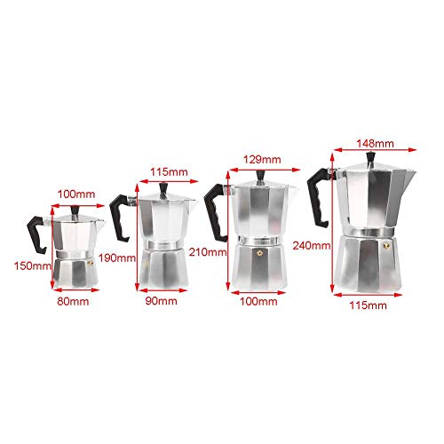 Zyyini Moka Pot, Aluminum Metal Octagonal Espresso Coffee Maker, Sturdy and Durable Stovetop Coffee Pot for Kitchen, Hotel and Office Use (150ML 3cups)