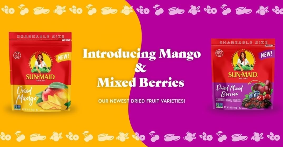 Sun-Maid Dried Mixed Berries - 15 oz Resealable Bag - Cranberries, Cherries, and Blueberries - Dried Fruit Snack for Lunches, Snacks, and Natural Sweeteners
