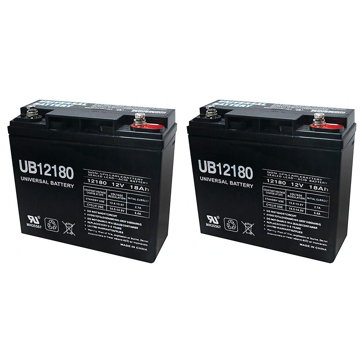 UB12180 12V 18AH Internal Thread Battery for Bruno Typhoon C3 RWD - 2 Pack