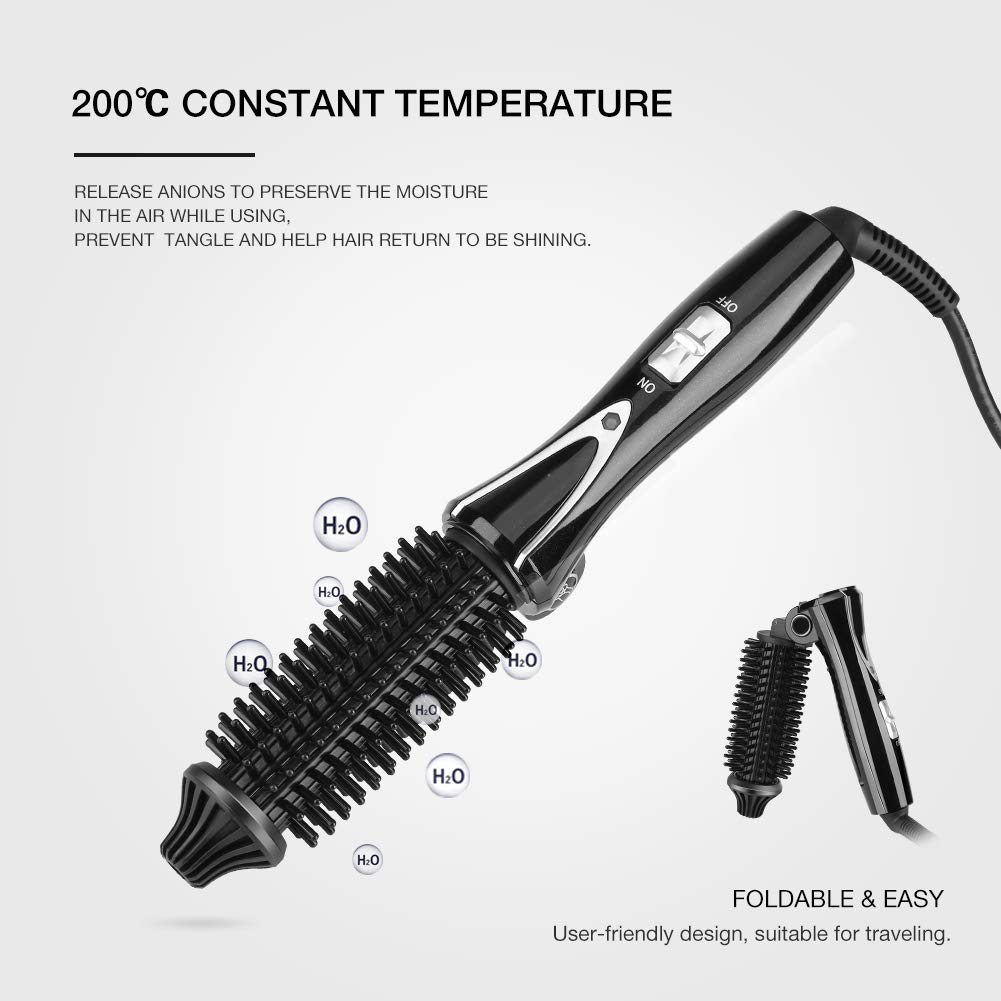 Syrisora Ceramic Tourmaline Foldable Anion Hair Brush Curler Hair Curling Iron Hair Styling Tools (EU Plug)