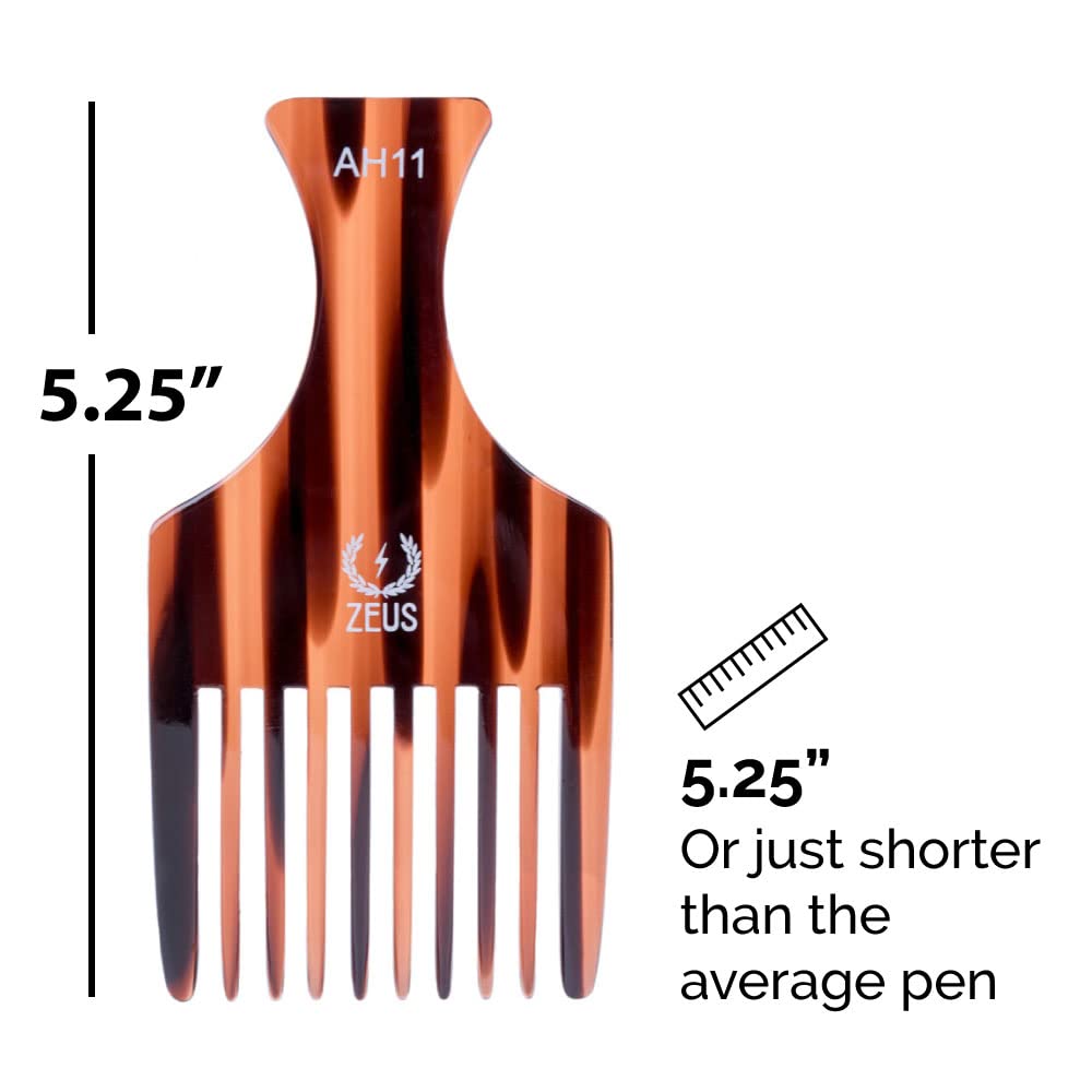 ZEUS Large Beard Pick, Best Handmade Afro Pick, Anti-Static & Anti Frizz, Thick & Curly Hair Tool, 5.25" - AH11