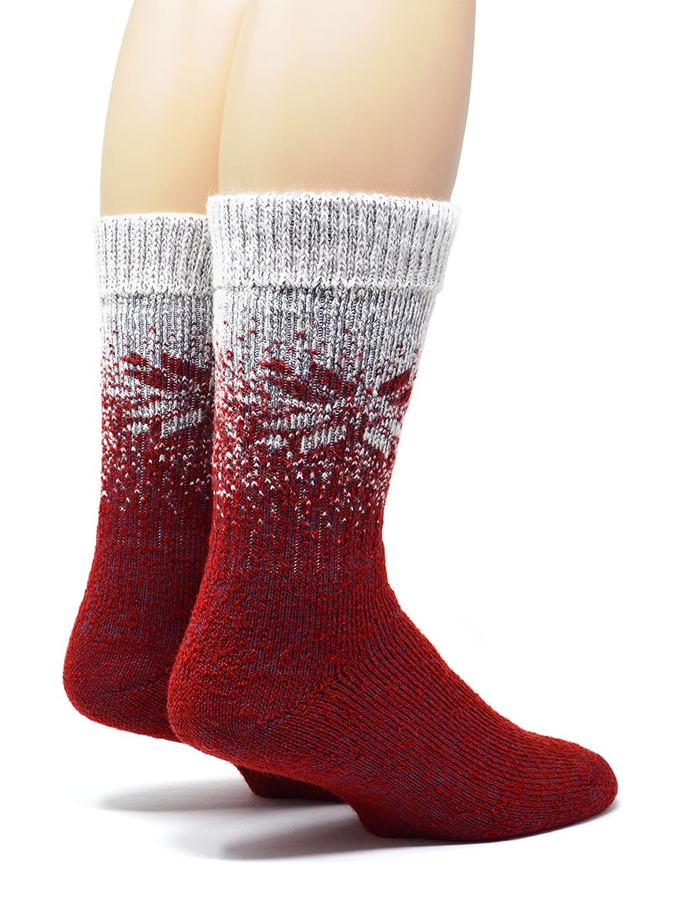WARRIOR ALPACA SOCKS - Unisex Toasty Toes Ultimate Alpaca Socks For Men And Women (Large - Red Snowflake)