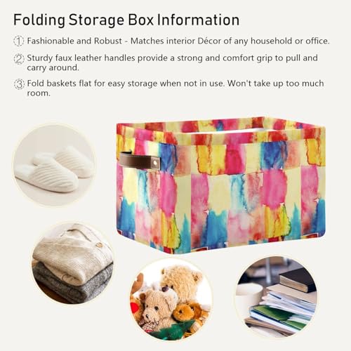 Watercolor Abstract Painting Storage Basket Bins Collapsible Toy Storage Bins with Handles Laundry Baskets for Playroom Living Bed Room Office Clothes Nursery,2 pcs