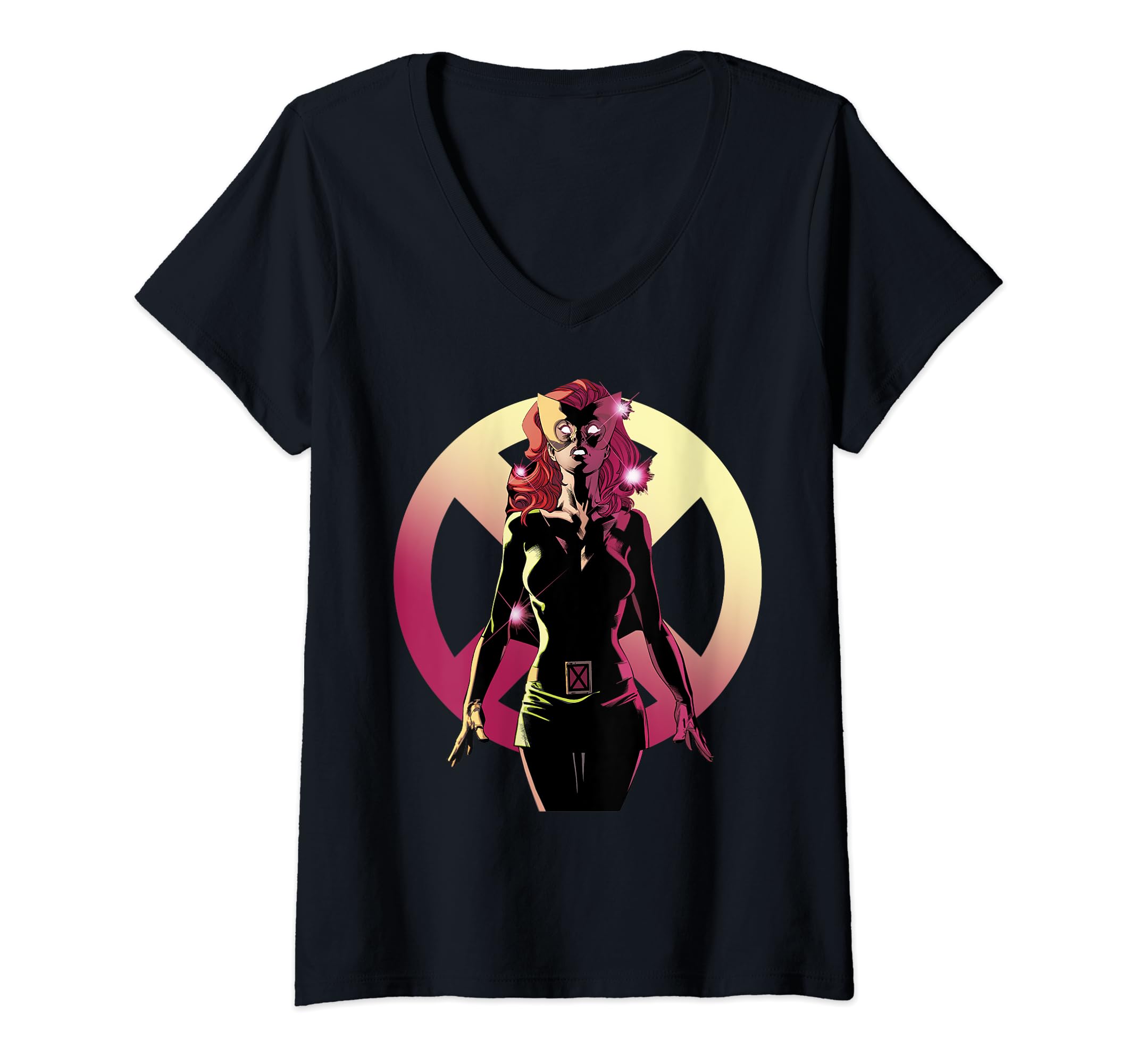 Womens Marvel Phoenix Gradient X-Men Logo Portrait V-Neck T-Shirt