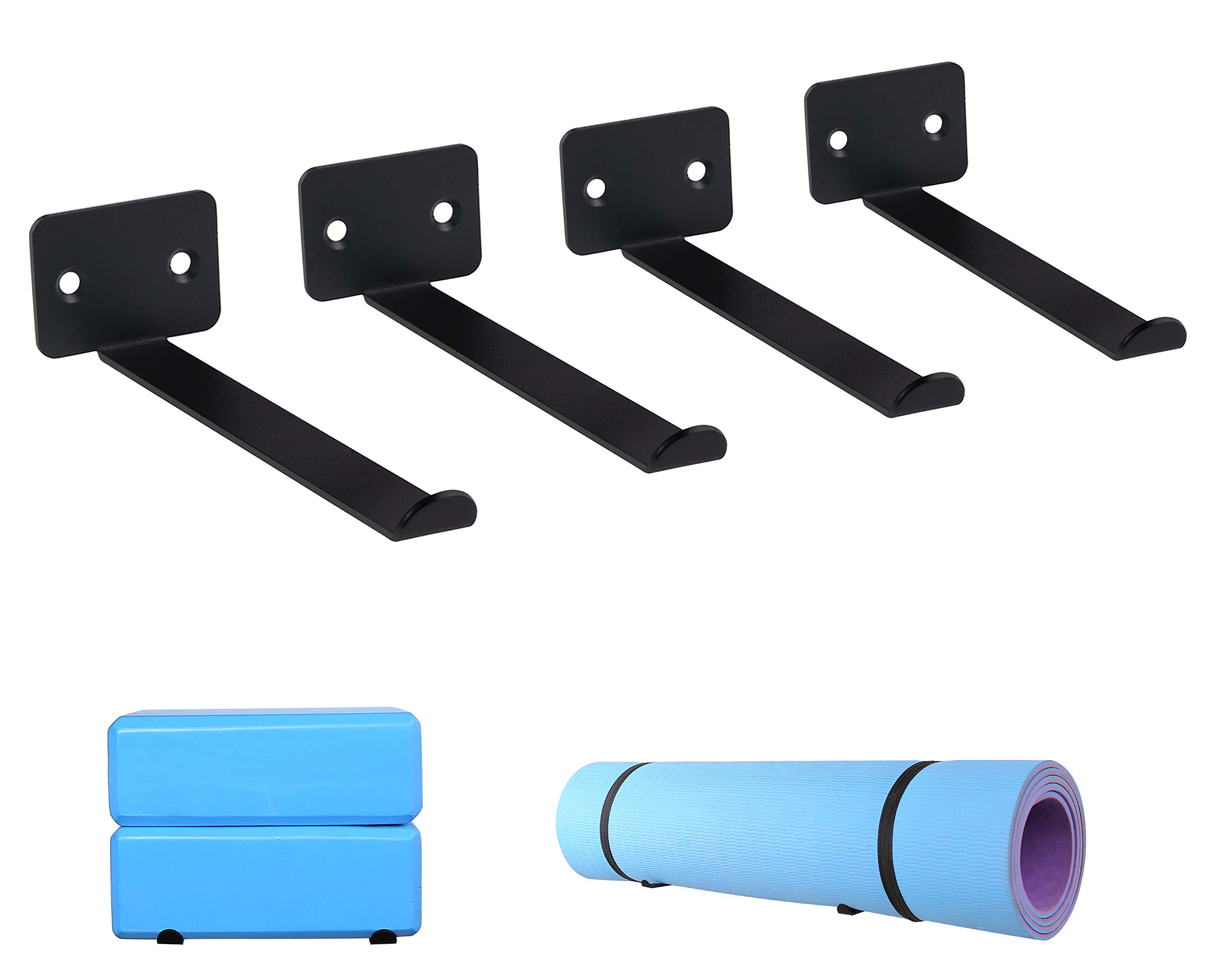 Yoga Mat Storage Rack Wall Mounted Wall Holder,4 Pcs 2 Set Multi Purpose Exercise Mat Wall Hanger Wall Hooks for Storing Yoga Mats,Yoga Blocks, Foam Roller,Exercise Mat