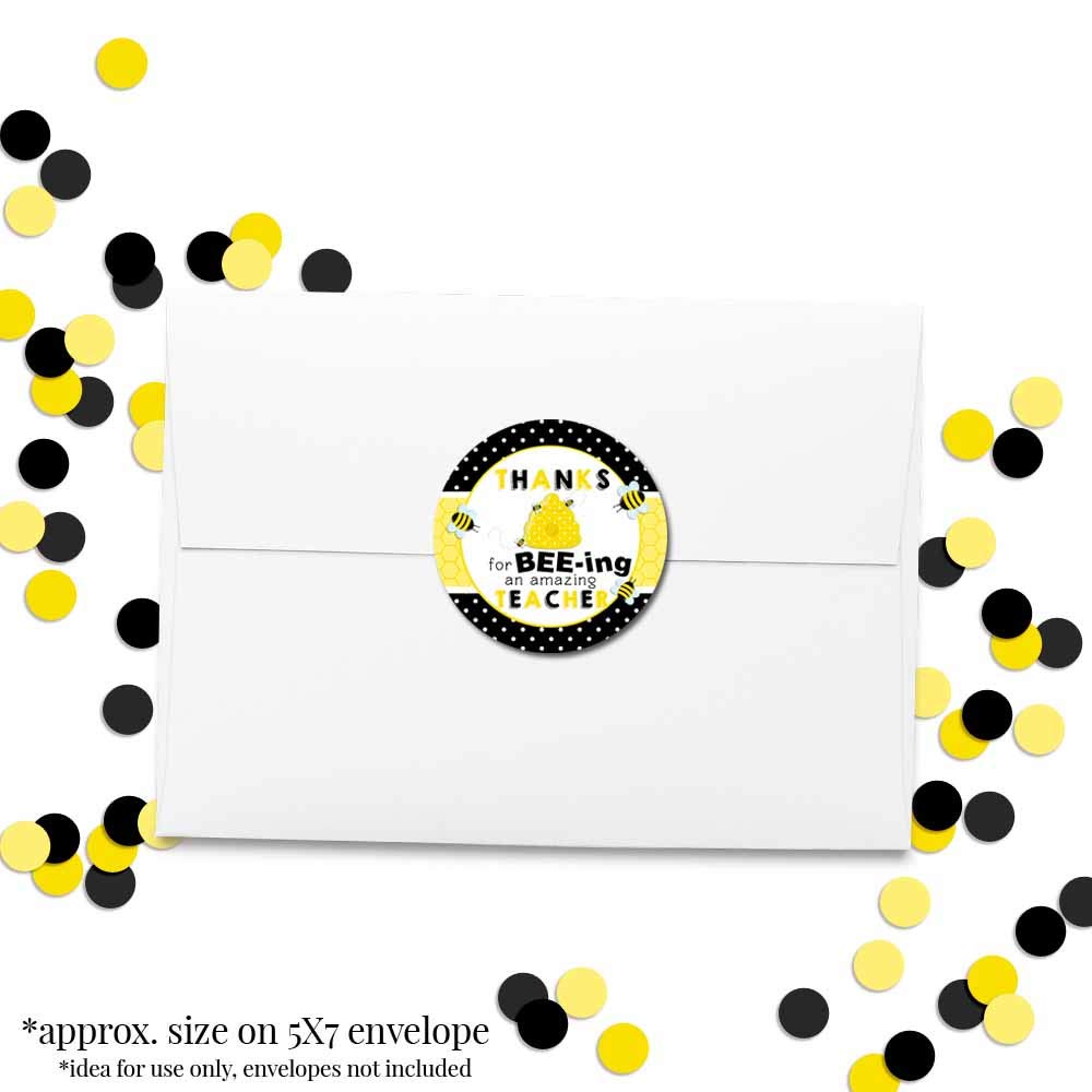 You’re Amazing Bumble Bee Themed Teacher Appreciation Thank You Sticker Labels, 40 2" Party Circle Stickers by AmandaCreation, Great for Envelope Seals & Gift Bags