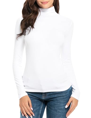 Womens Mock Turtleneck Long Sleeve Stretch Fitted Underscrubs Layer Tee Tops (XL, White)