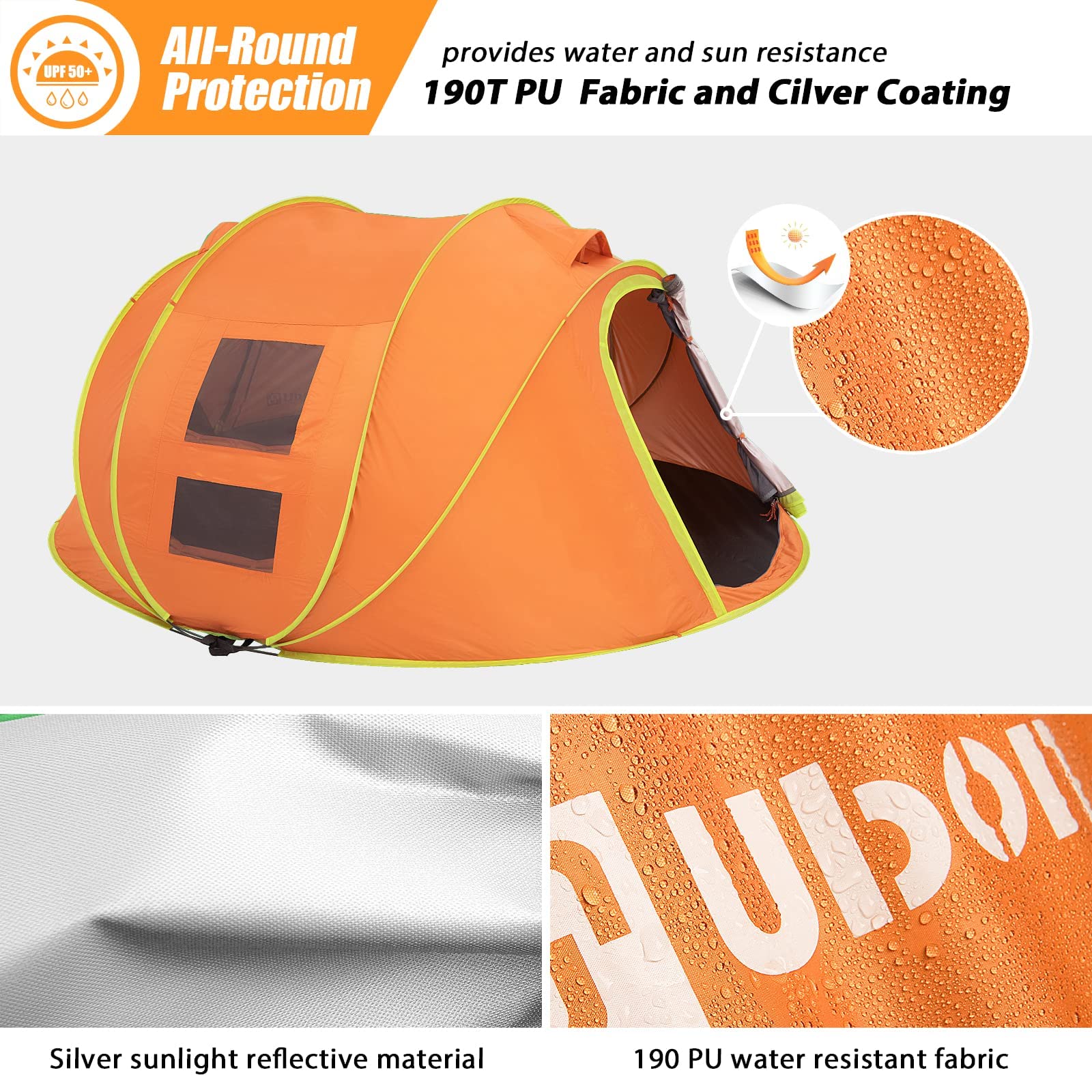 Ubon 4 Person Pop up Tent for Camping Automatic Setup Waterproof Double Layer Instant Family Tents for Camping Hiking & Traveling- Green