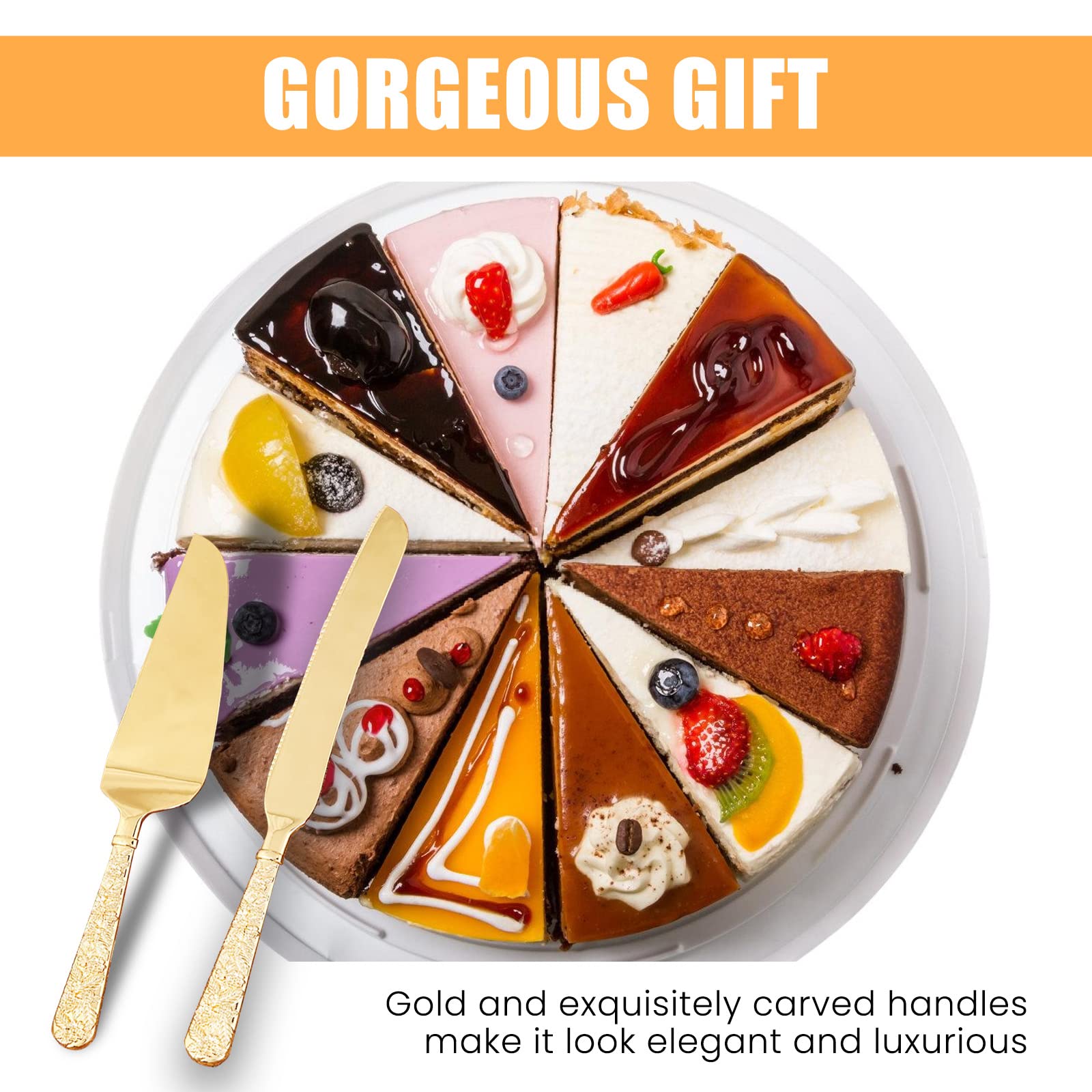 Wedding Cake Knife and Server Set: 2 Pcs Gold Cake Cutting Set, Stainless Steel Vintage Engraved Cake Knife and Server Set, Wedding Cake Cutting Set for Wedding Birthday Parties Christmas (Rose)