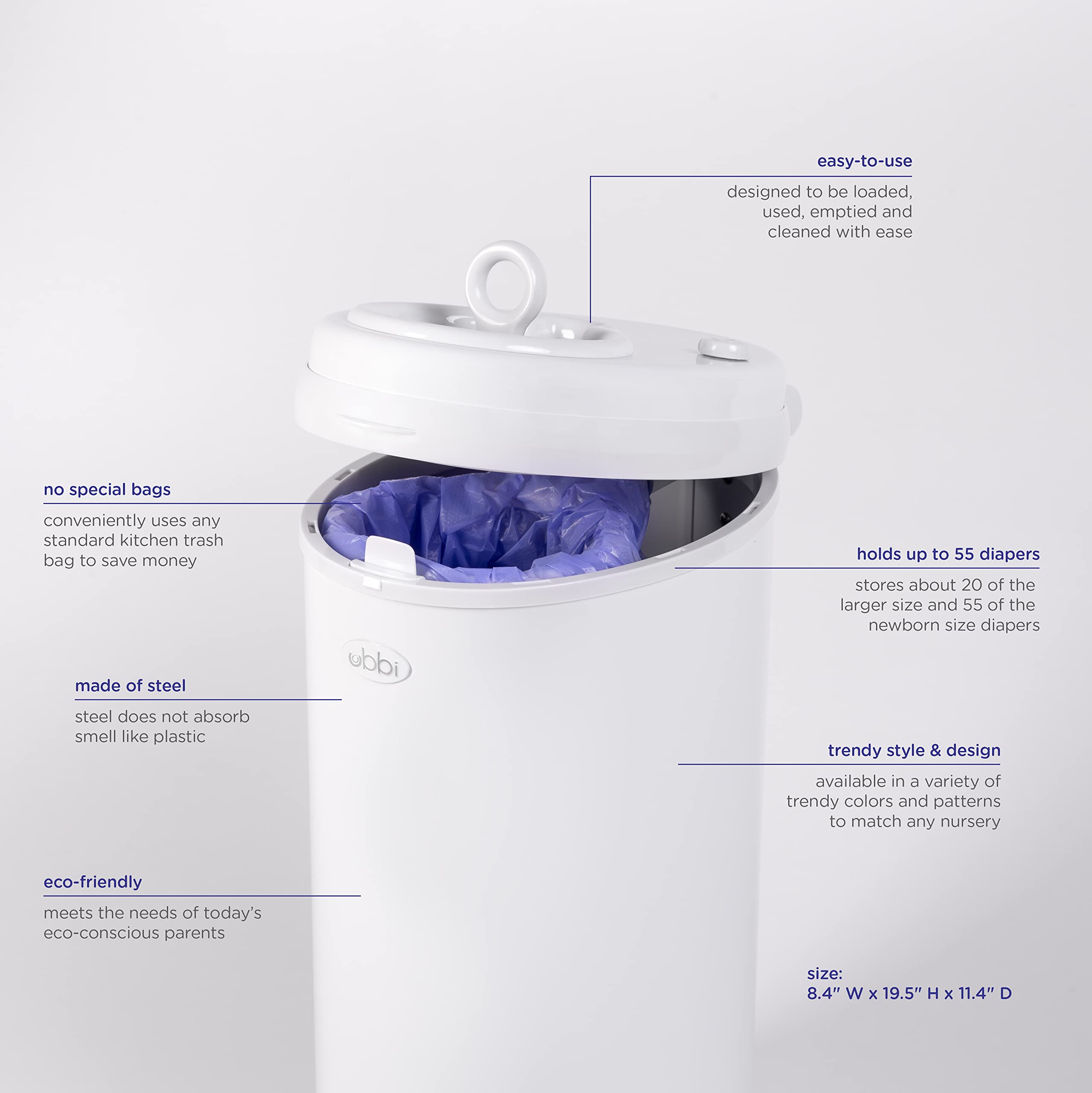 Ubbi Steel Diaper Pail, Odor Locking, No Special Bag Required, Award-Winning, Registry Must-Have, Slate