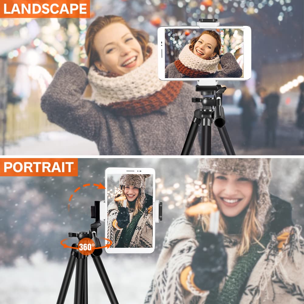 UBeesize Phone Tripod, UBeesize 50’’ Extendable Lightweight Aluminum Tripod Stand with Universal Cell Phone/Tablet Holder, Remote Shutter, Compatible with Smartphone & Tablet & Camera.