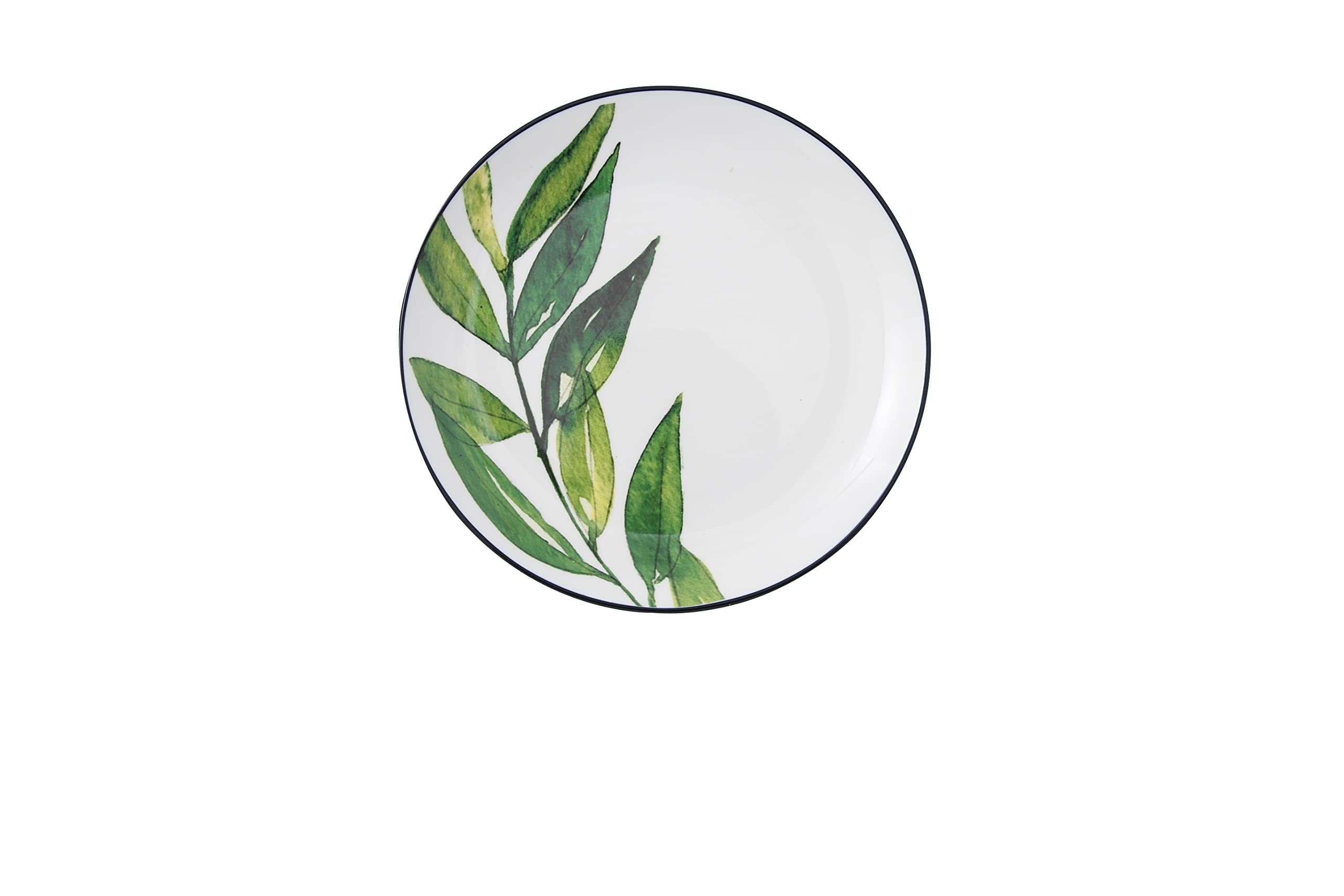 YUYHQCBT 8 Inch Set of 4 Assorted Designs, Porcelain Plates With Plants Patterns,Ceramic Dinnerware Plates, Dishware With Black Rim for Sandwiches Salad Pasta, Microwave Oven Dishwasher Safe