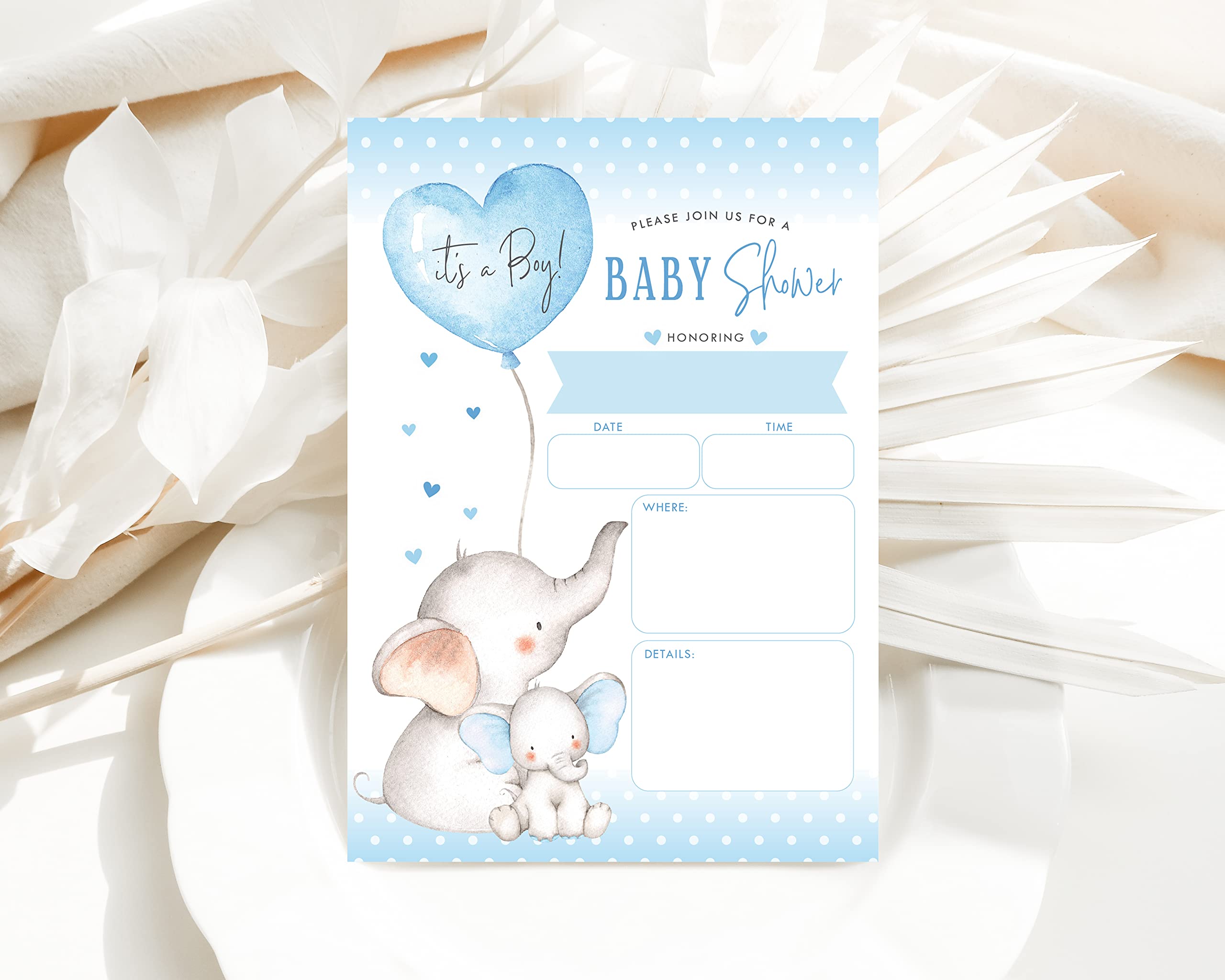 Your Main Event Prints Boy Elephant Baby Shower Invitations, Peanut Baby Shower Invites with Diaper Raffles Cards, Sprinkle, 20 Invites Including Envelopes