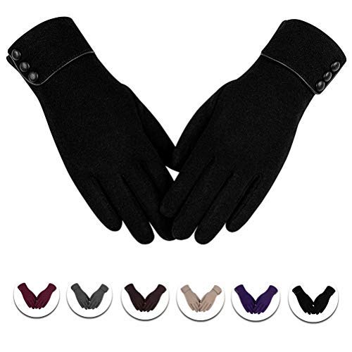 Womens Winter Warm Gloves With Sensitive Touch Screen Texting Fingers, Fleece Lined Windproof Gloves (Black-M)