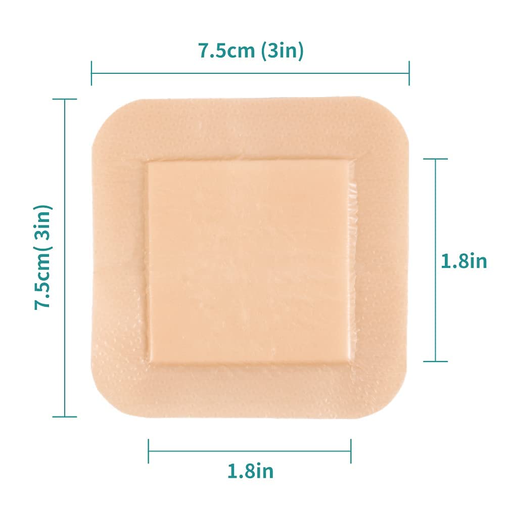 Silicone Foam Dressing with Border Adhesive 3"x3" 10 Pack& Silver Calcium Alginate Wound Dressing Pads, 4'' x 4'' Patches, 5 Individual Pack
