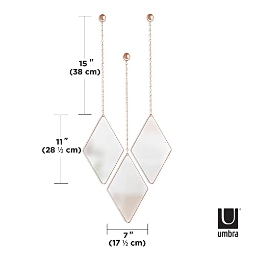 Umbra Dima Mirrors, Trio of Decorative Mirrors for Wall Decor, Apartment Décor/Wall Art, Copper, 28.7 x 17.7 x 1.6 cm, Diamond, Set of 3