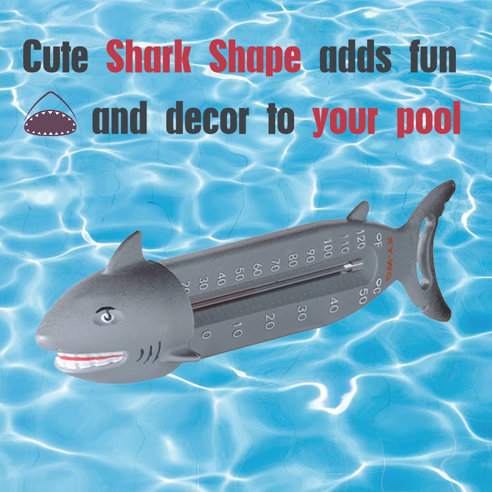 XY-WQ Large Pool Thermometer, Jumbo Easy Read for Water Temperature, Sinking for Accurate Readings - Swimming Pools, Spas, Hot Tubs, Ponds (Shark)