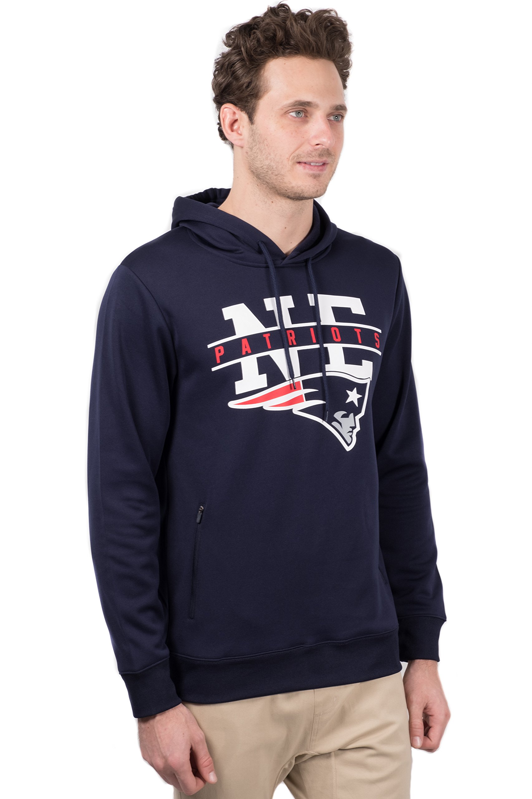 Ultra Game NFL New England Patriots Mens Fleece Hoodie Pullover Sweatshirt Zipper Pocket, Charcoal Heather, Large