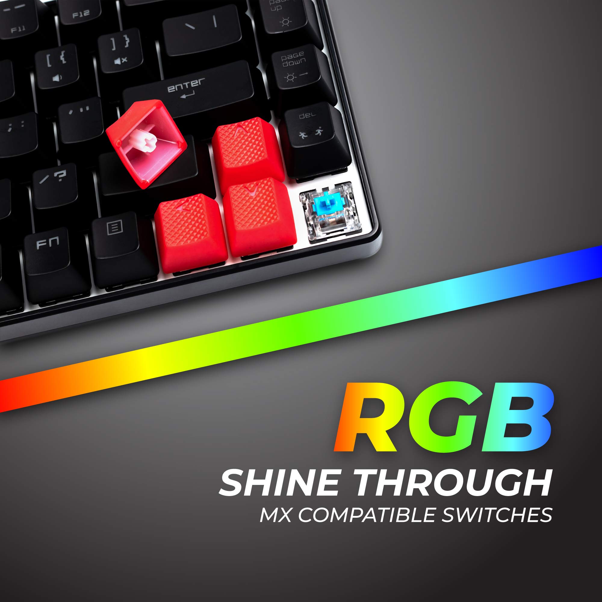 VULTURE Rubber Keycaps Cherry MX Double Shot Backlit 18 Keycap Set Compatible for Gaming Mechanical Keyboard OEM Profile Doubleshot Rubberized Diamond Textured Tactile Grip with Key Puller (Red)