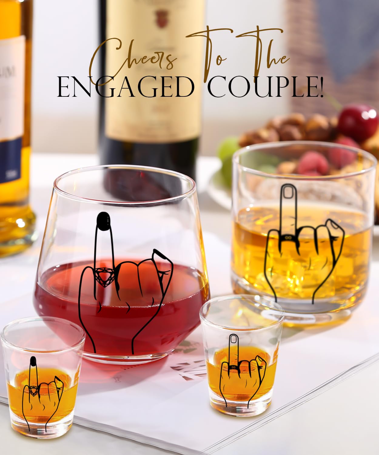 Wedding Gift for Couples - Unique Engagement Gift for Couples,Unique Bridal Shower Gift,Bride and Groom Shot Glasses,Wine&Whiskey Glass Gift for Mr and Mrs,Newlywed,His and Hers Gifts