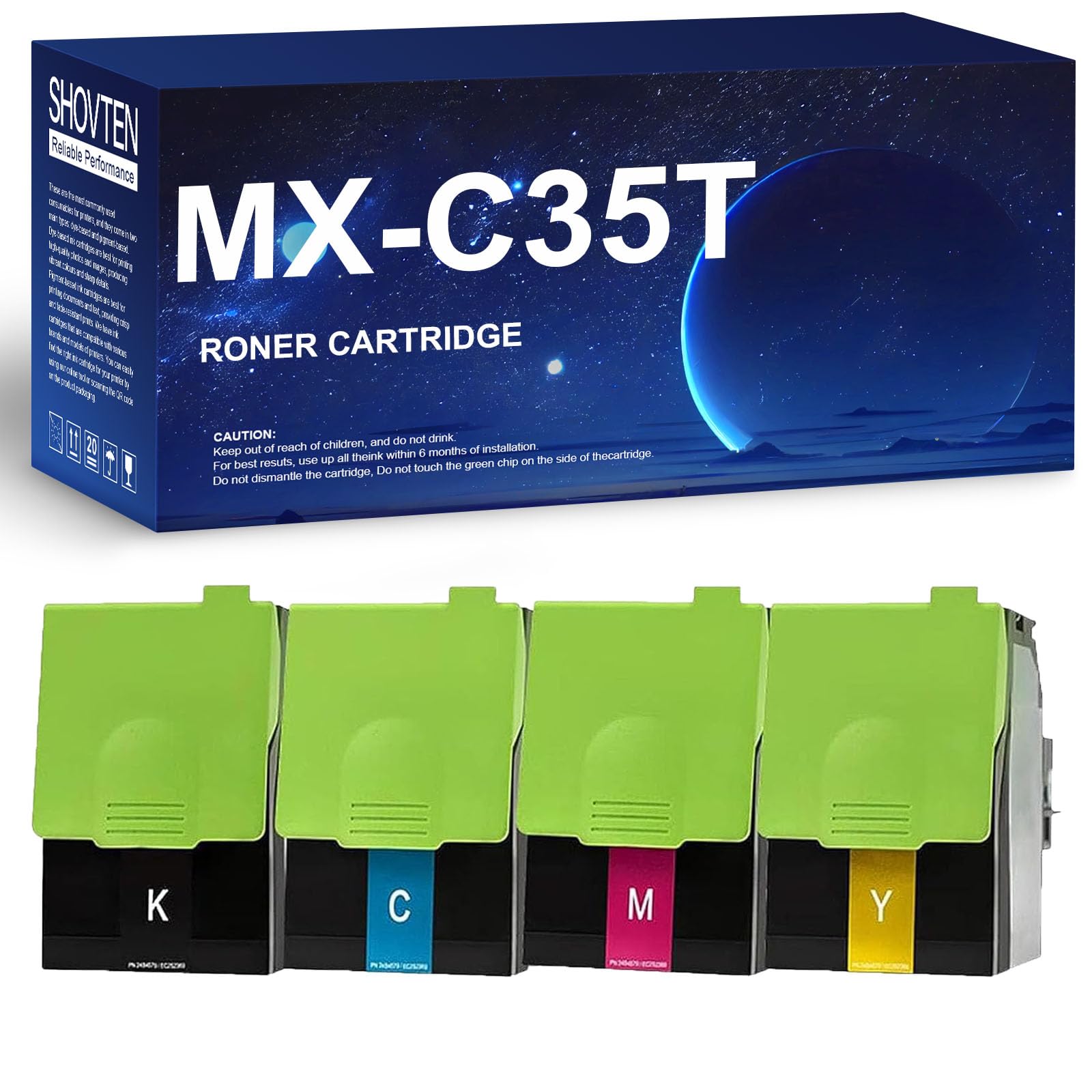 SHOVTEN Remanufactured MXC35T MX-C35T MX-C35TB MX-C35TC MX-C35TY MX-C35TM Toner Cartridge Works for Sharp MX-C357F MX-C407P Printer(4-Pack)