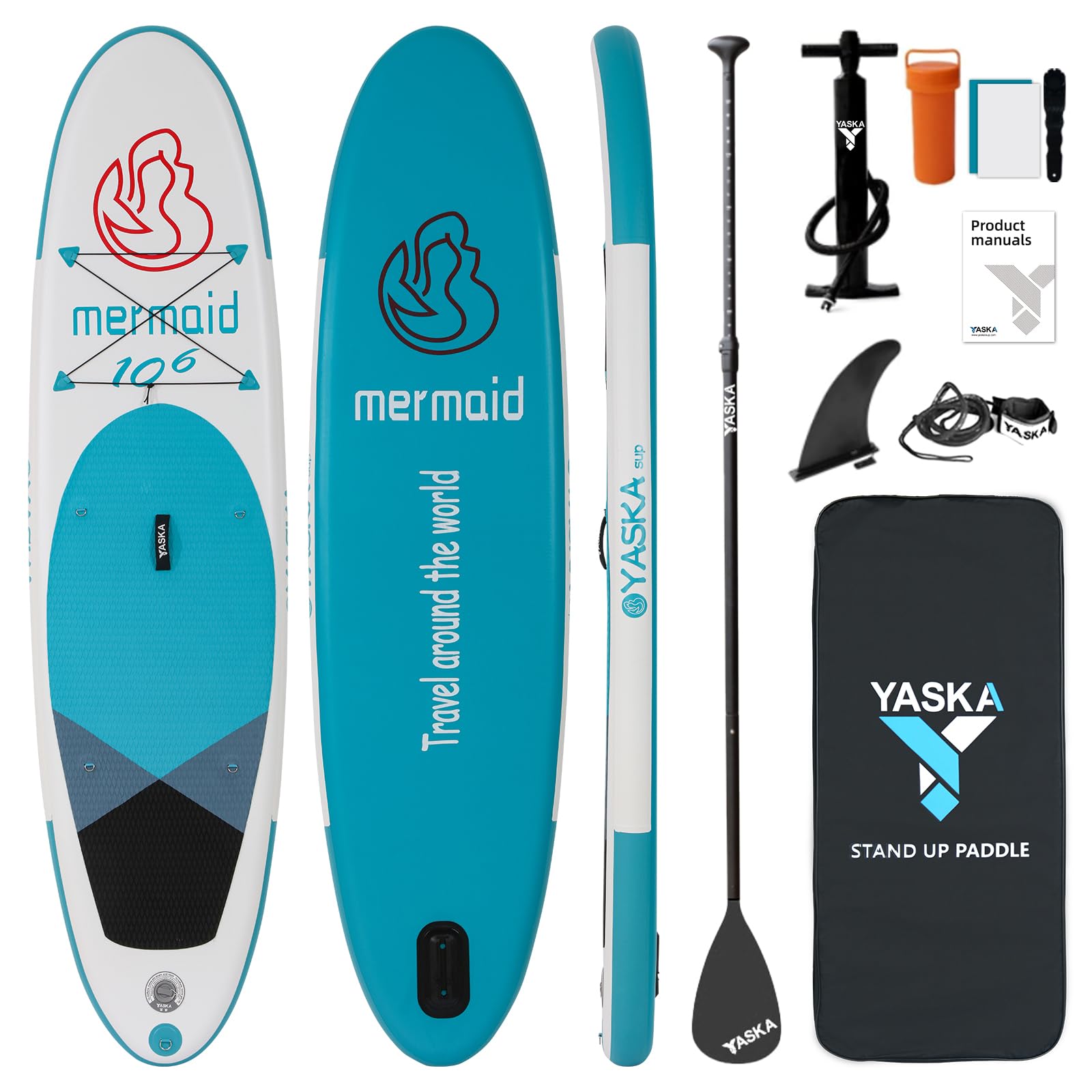 YASKA Inflatable Paddle Board for Adults, Stand up Paddle Board with Premium SUP Accessories Fin, Leash, Hand Pump, Backpack for Adultļ¼Blueļ¼