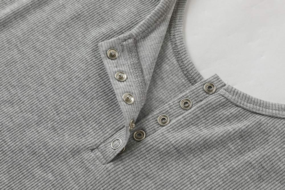 Womens Scoop Neck Henley Tank Tops Low Cut Solid Sexy Summer Sleeveless Button Down Shirts Grey