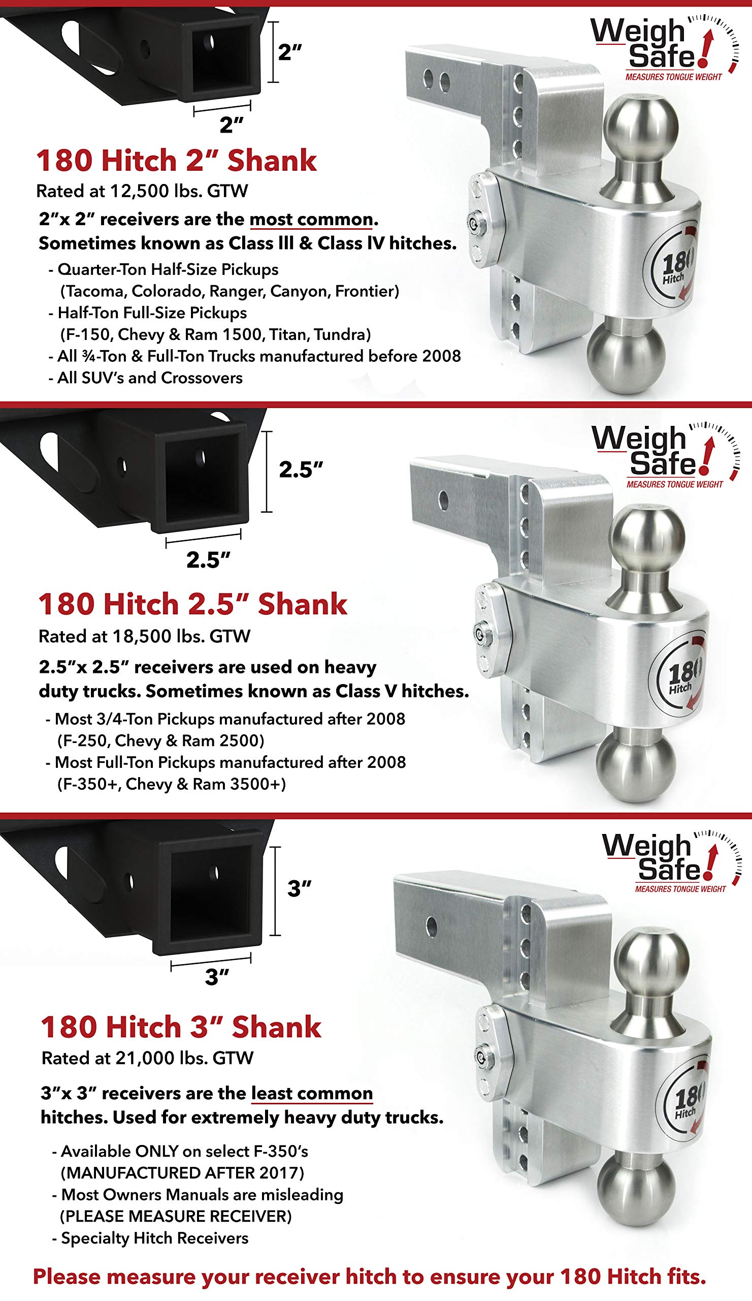 Weigh Safe Adjustable Trailer Hitch Ball Mount - 6" Adjustable Drop Hitch for 3" Receiver - Premium Heavy Duty Aluminum Trailer Tow Hitch w/ Chrome Plated Tow Balls (2" & 2 5/16") - 21,000 GTW