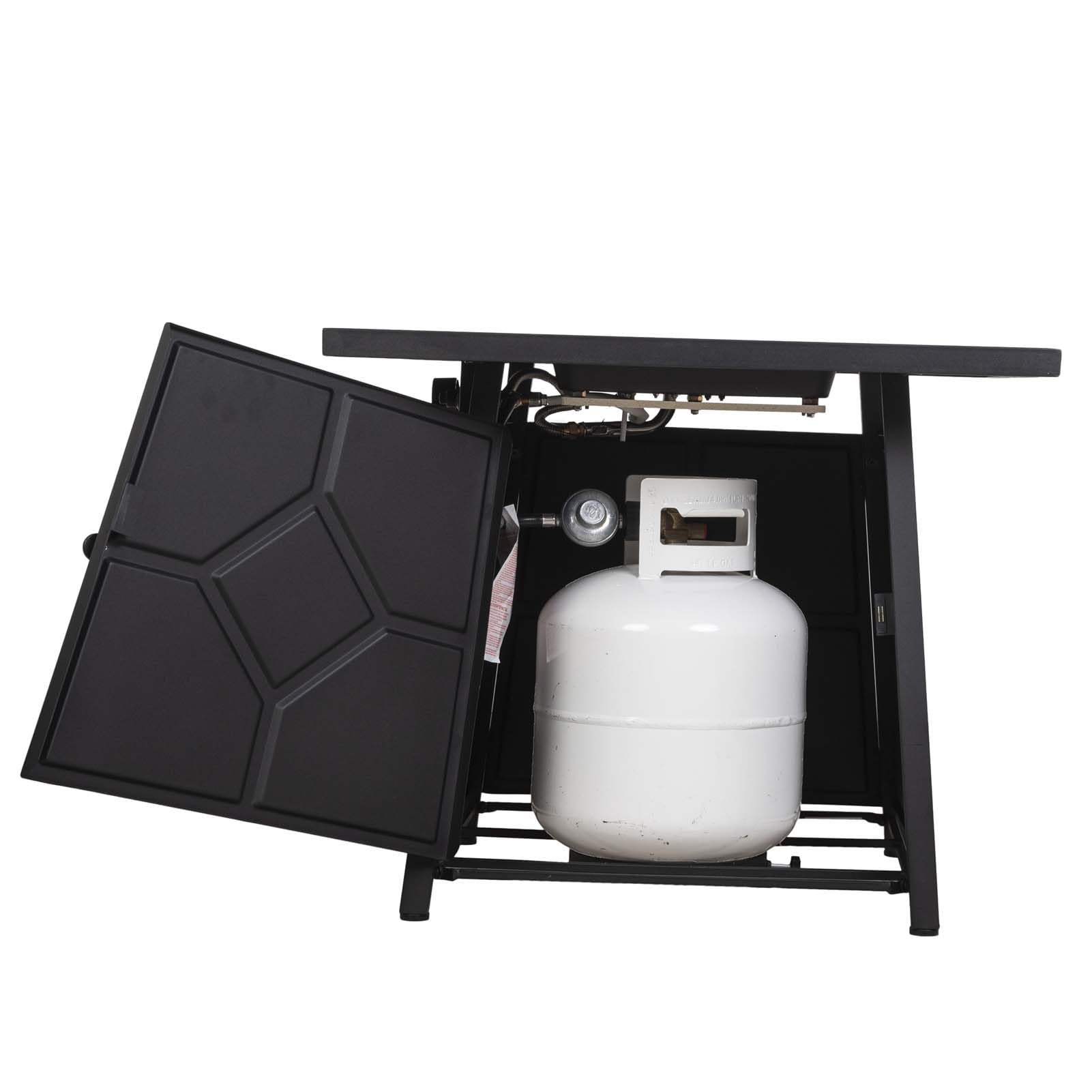 Stainless Steel Propane Fire Pit Table, 40000BTU Gas Fire Table with Weather Cover, Square Firepit Table with Steel lid for Patio Outdoor Deck Backyard, Black