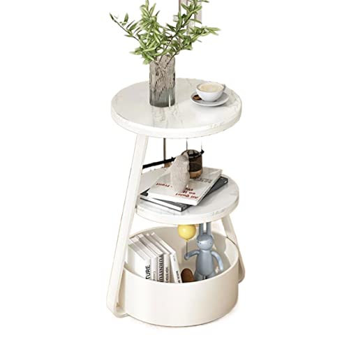 Sofa Side Table Couch Table Round End Table, 3-Tier Side Table Table with Storage Basket and 2 Tier Storage Shelf, Modern Bedside Sofa Coffee Table for Living Room, Bedroom End Table Coffee Tab