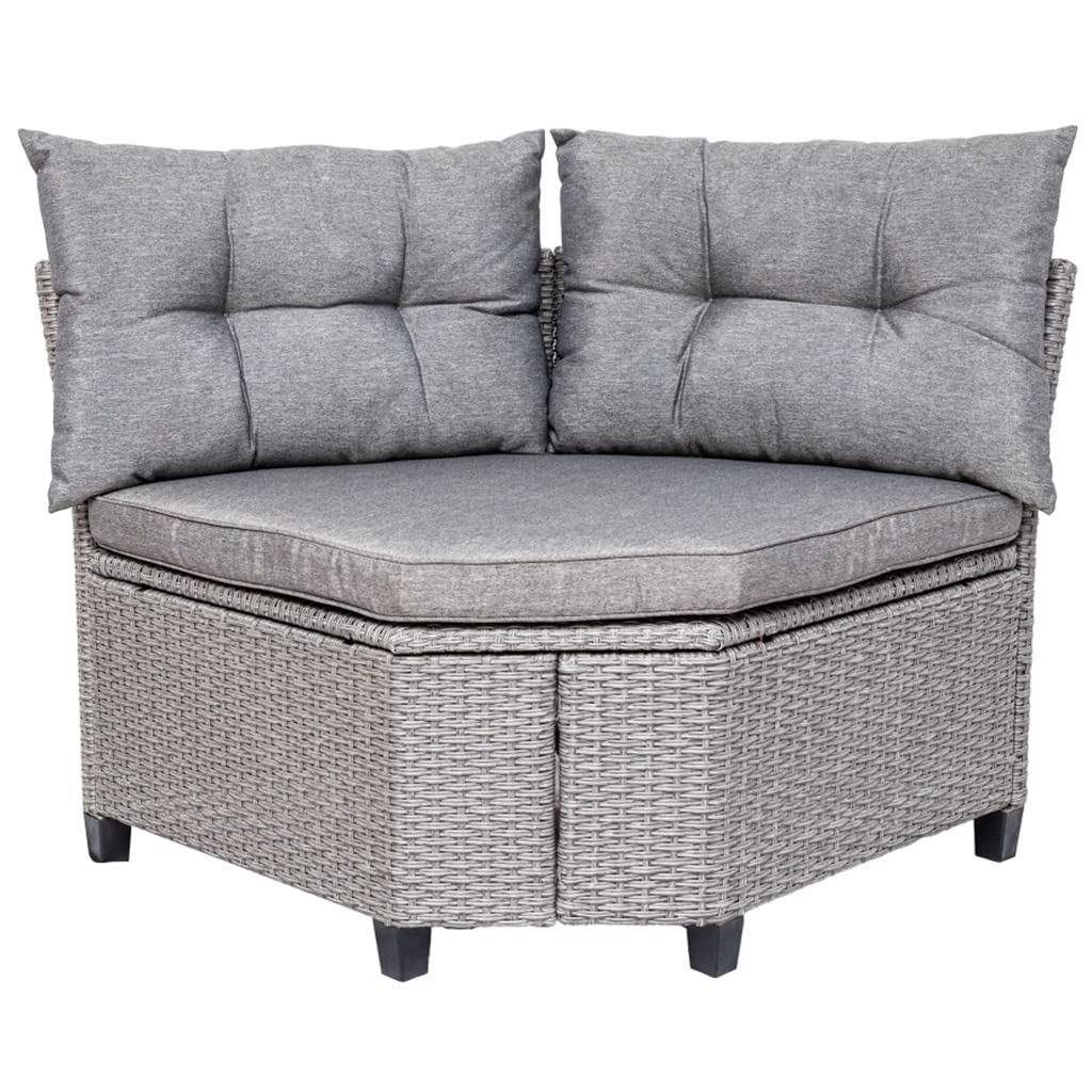 SLNFXC 4-Piece Resin Wicker Patio with Round Table, Gray Cushion Furniture Set Sofa-Type Garden Pool Balcony