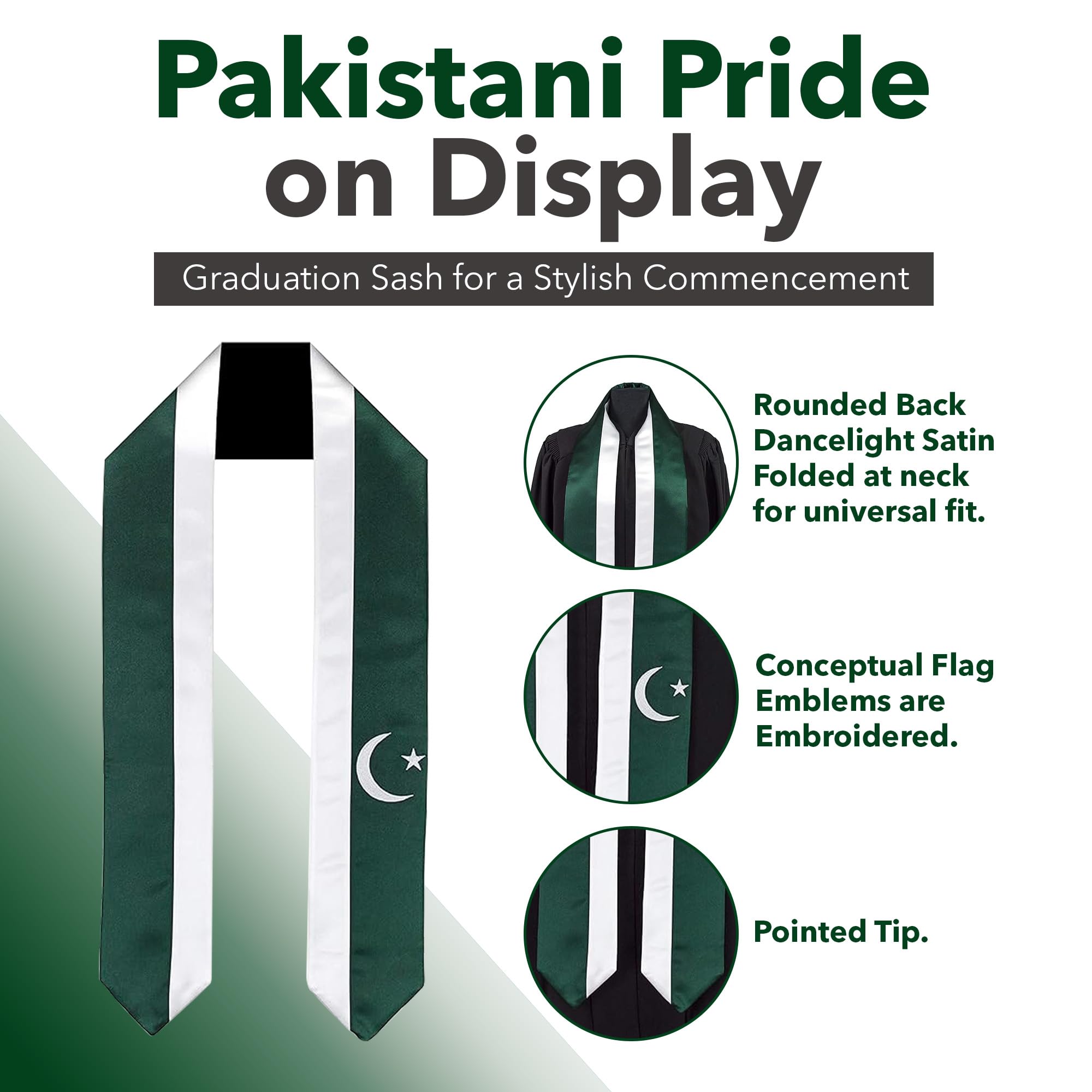 Vision Wear - Pakistan Flag Graduation Sash - Graduation Stole - International Flag theme - Embrace Your Heritage - Pakistani Flag - Pride & Honor Sash